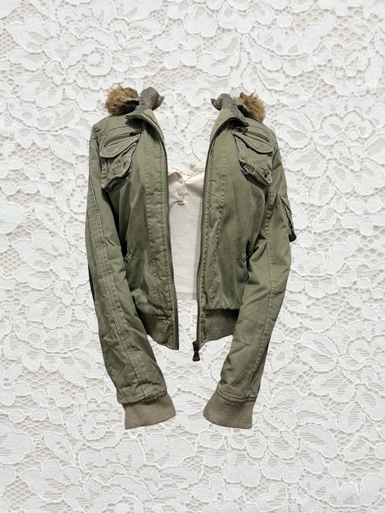 BONGO | Jackets & Coats | Vintage Bongo Green Fur Hood Utility Bomber ...